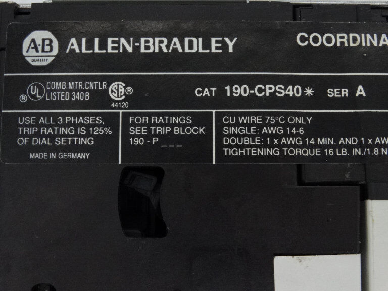 Allen Bradley 190 CPS40D Motor Starter Series A